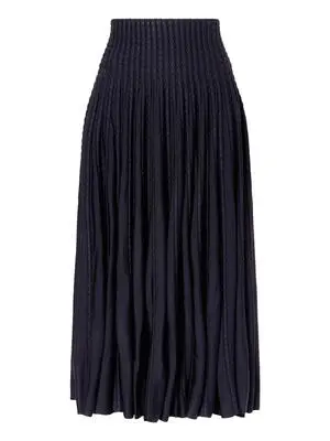 Alaïa Textured Knitted Midi Skirt Navy
