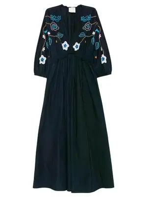 FORTE_FORTE Beaded Motif Scalloped Dress - Blue
