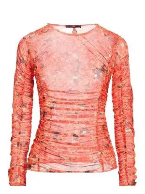 High Floral Print Mesh Top - Red