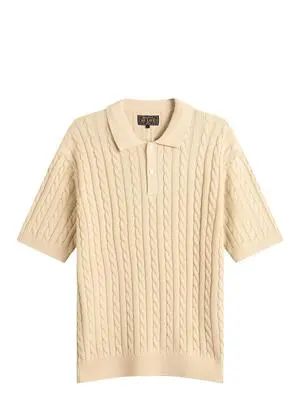 BEAMS Cable Knit Polo - Beige
