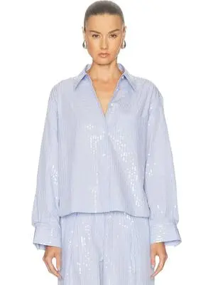 TWP Sequin Embellished Button-down Top - Blue & Midnight