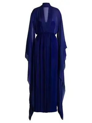 Alberta Ferretti Alberta Ferretti Flowing Sleeves Silk Maxi Dress With V-Neck And Front Slit Blue
