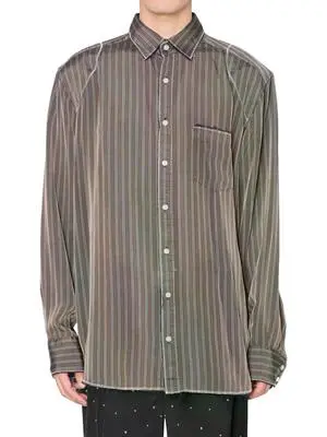 Kolor Striped Patch-pocket Shirt - Brown