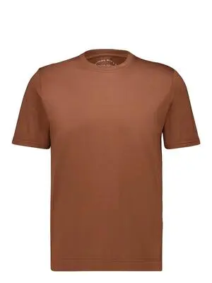 Fedeli Sienna Brown Knitted Cotton T-Shirt Brown
