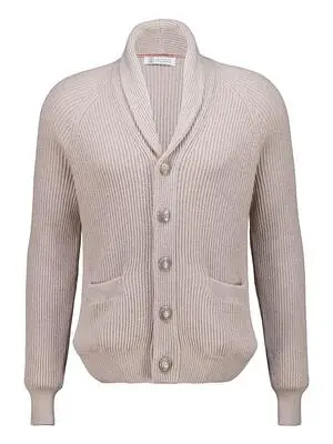 Brunello Cucinelli Cotton Rib Knit Cardigan Beige