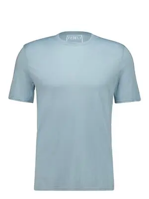 Fedeli Light Cyan Knitted Cotton T-shirt - Blue