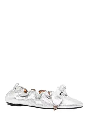 Toga Metallic Cracked Bow Ballet Flats - Silver