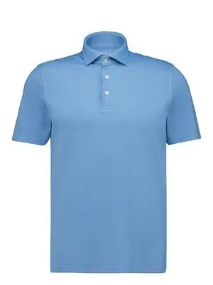 Fedeli Steel Blue Knitted Cotton Polo Shirt Blue