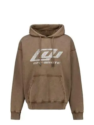 Off-White Racing Cotton Hooded Sweatshirt - Brown