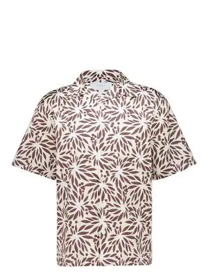 Prada Tan And White Printed Cotton Bowling Shirt Brown