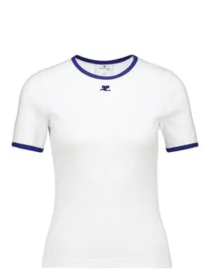 COURREGES Contrast Trim Cotton T-shirt - Blue