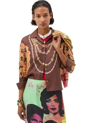 Versace Printed Silk Twill Shirt - Brown