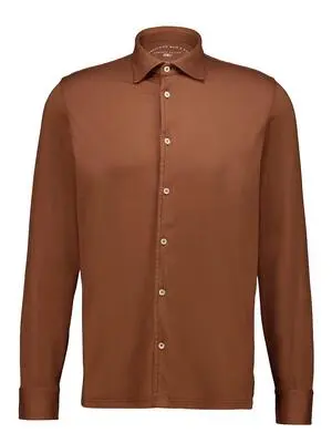 Fedeli Sienna Brown Knitted Cotton Long Sleeve Shirt Brown