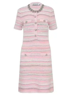 SELF-PORTRAIT Textured Knit Mini Dress - Pink