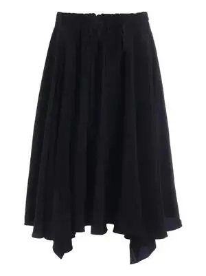 Y’s Asymmetric Hem Flared Midi Skirt - Black