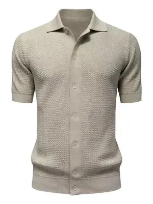 FILIPPO DE LAURENTIIS Textured Short-sleeve Cotton Shirt - Neutrals