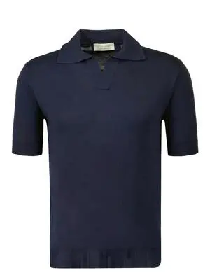 FILIPPO DE LAURENTIIS V-neck Short-sleeve Cotton Polo Shirt - Blue