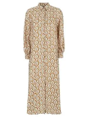 Max Mara Printed Silk Maxi Dress - Beige
