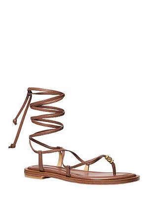 Michael Kors MICHAEL Michael Kors Khloe Embellished Leather Lace-Up Sandal Brown
