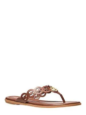 Michael Kors Janie Perforated Logo Leather Sandal Brown