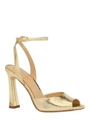 Michael Kors Rosie Metallic Snake Embossed Leather High Heel Sandals - Gold