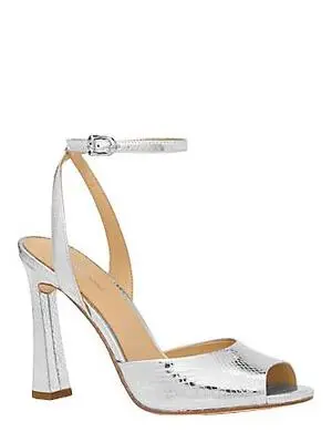 Michael Kors Rosie Metallic Snake Embossed Leather Sandal - Silver