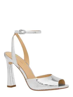 Michael Kors Rosie Metallic Snake Embossed Leather High Heel Sandals - Silver