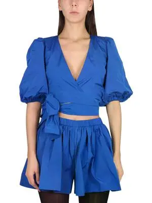 Red Valentino Puff-sleeve Tie-waist Top - Blue