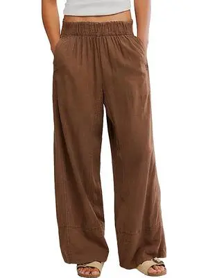 Free People Days End Pull On Linen Blend Wide Leg Pants - Double Espresso