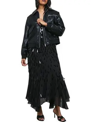 WAREHOUSE Faux Leather Distressed Bomber Jacket - Black
