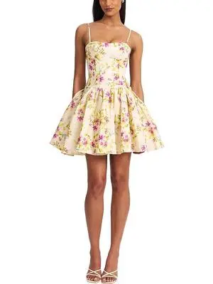 MISS CIRCLE NEW YORK Valda Floral Linen Mini Dress With Pockets - Yellow