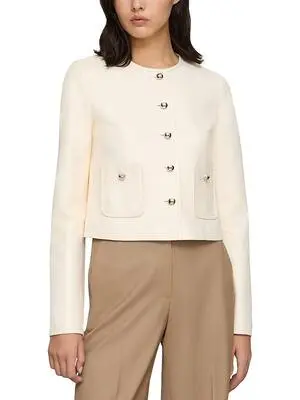 Lafayette 148 New York Patch Pocket Leather Jacket - Ecru
