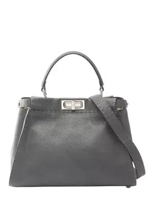 Fendi Medium Leather Selleria Peekaboo Iconic Satchel Grey