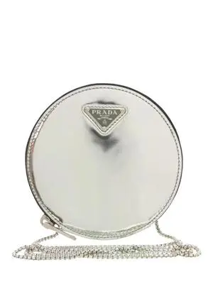 Prada Spazzolato Round Chain Crossbody Bag - Silver