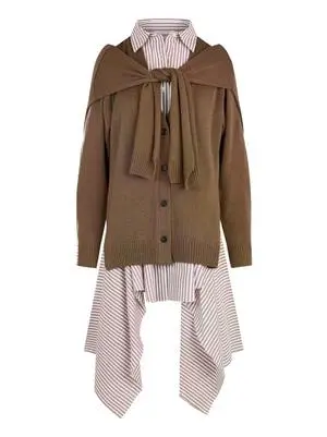 Monse Combo-knit Asymmetric Shirt Dress - Brown