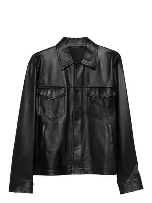 Emporio Armani Leather Button Pocket Jacket - Black