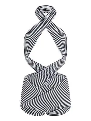 JEAN PAUL GAULTIER Striped Twist-wrap Bodysuit - Navy