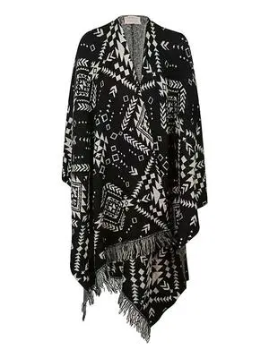 TOOCO Ethnic-print Cape - Black