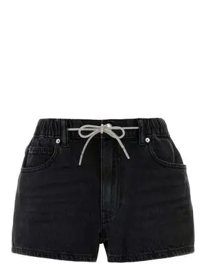 Alexander Wang Drawcord Wide Leg Denim Shorts Black