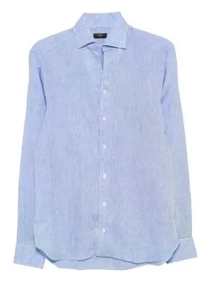 BARBA NAPOLI Button-down Linen Shirt - Blue