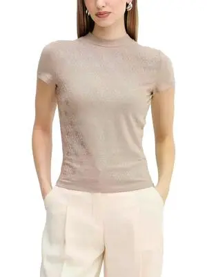Guess 4g Logo Crystal Embellished Short Sleeve T-shirt - Neutrals