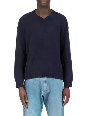 MAISON MARGIELA V-neck Stitched Sweater - Blue