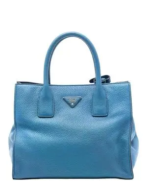 Prada 2000-2025 Vitello Daino Open Convertible Tote Satchel Blue