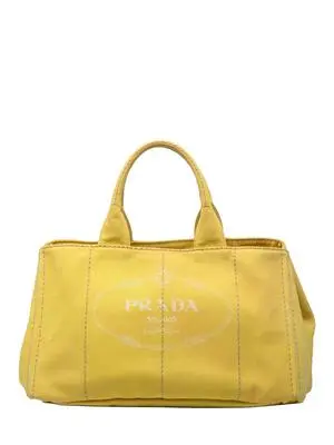 Prada Large Canapa Logo Satchel Yellow