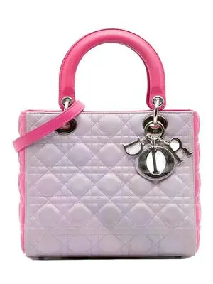 Dior 2012 Medium Bicolor Lambskin Cannage Lady Satchel - Purple