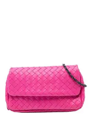 Bottega Veneta Mini Nappa Intrecciato Expandable Chain Flap Crossbody Bag Pink