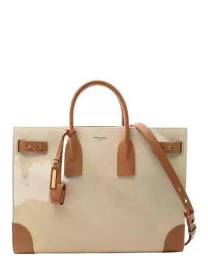 Saint Laurent Large Canvas Sac De Jour Thin Satchel - Neutrals