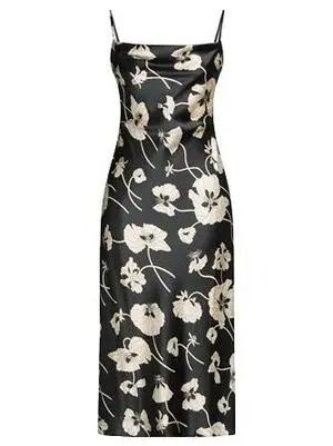 REALLY WILD Silk Floral Print Midi Dress - Grey