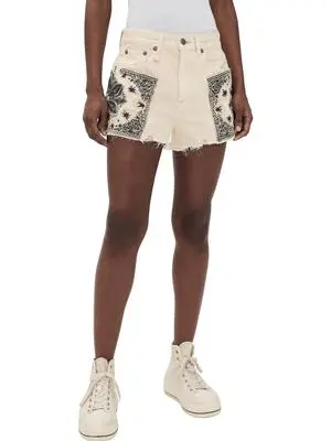 R13 Ex-boyfriend Denim Shorts - Ecru Bandana Applique