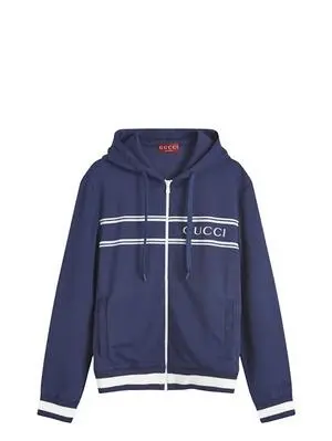 Gucci Logo-print Zip-up Hoodie - Navy Blue